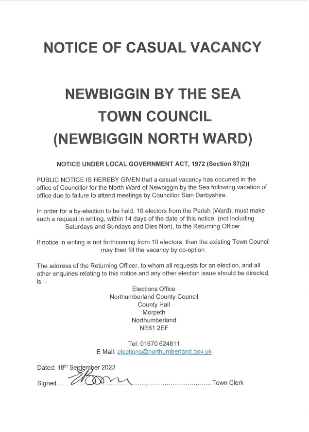 Notice of Vacancy for the Office of Councillor - North Ward - Newbiggin ...