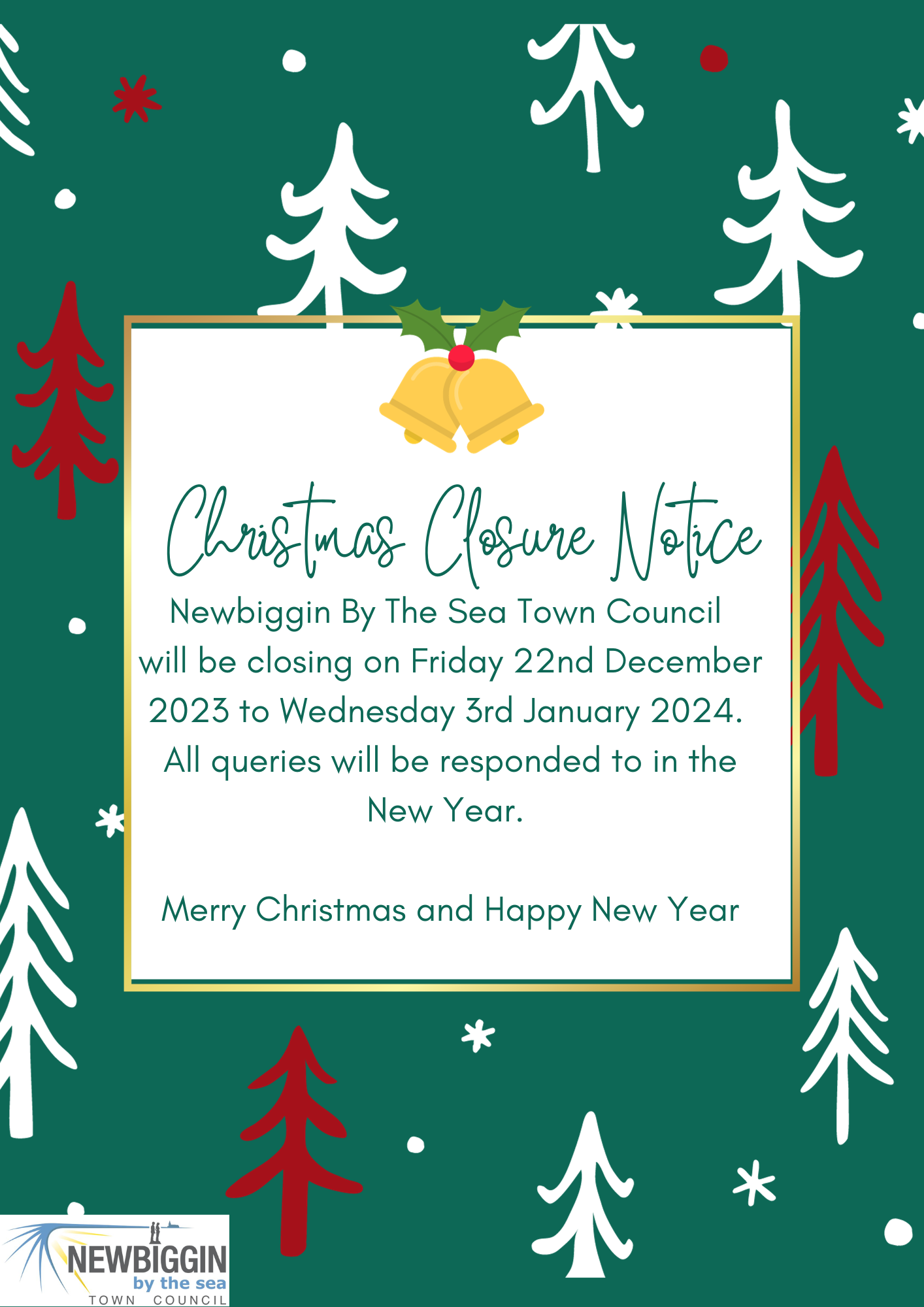Christmas Closure Notice - Newbiggin by the Sea Town Council